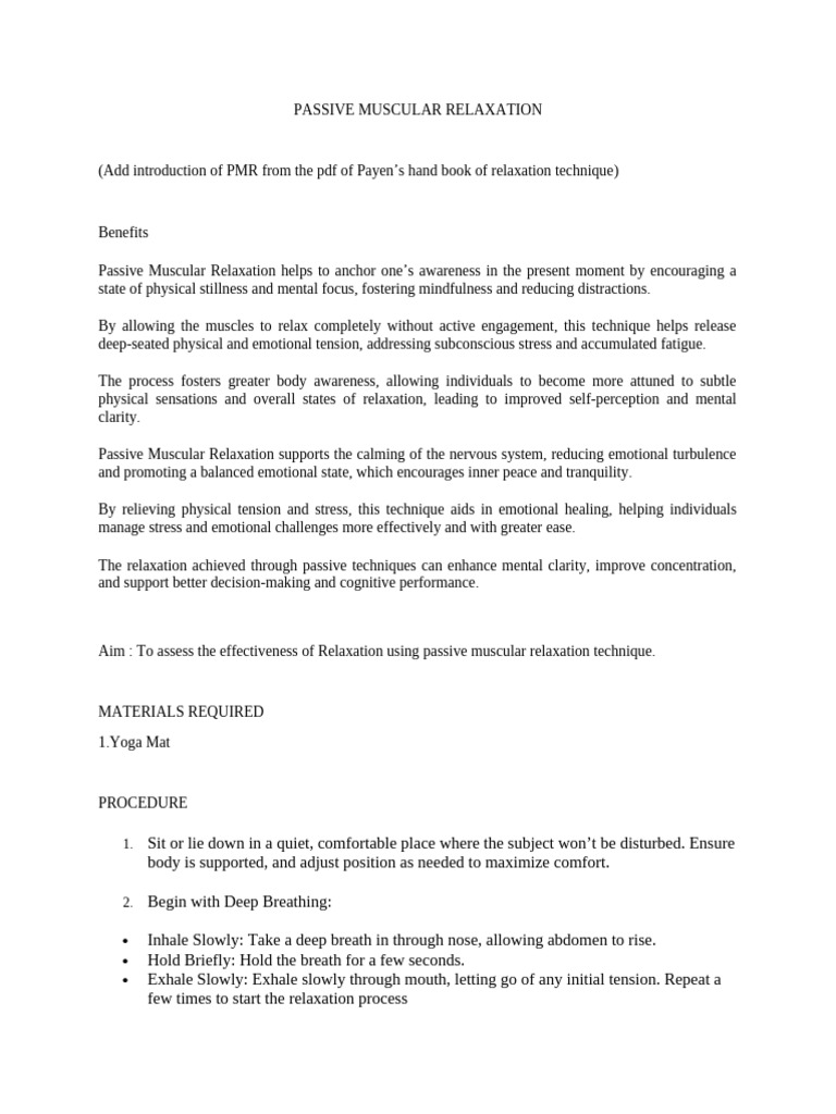 Passive Muscular Relaxation | PDF