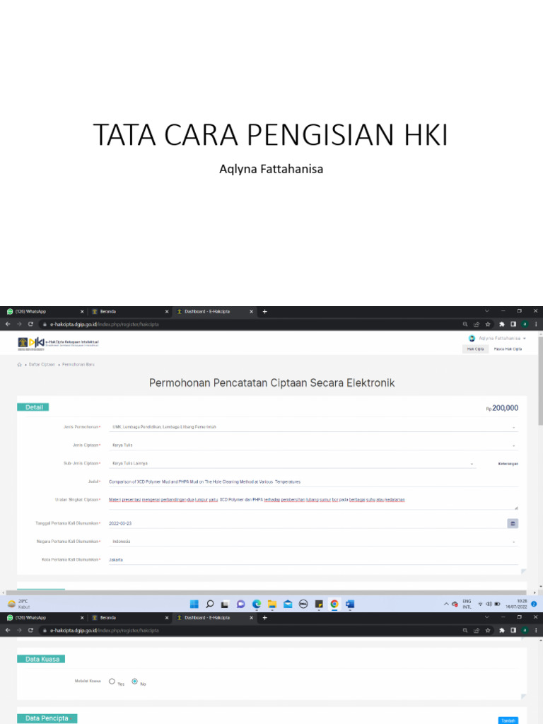 Tata Cara Pengisian Hki | PDF