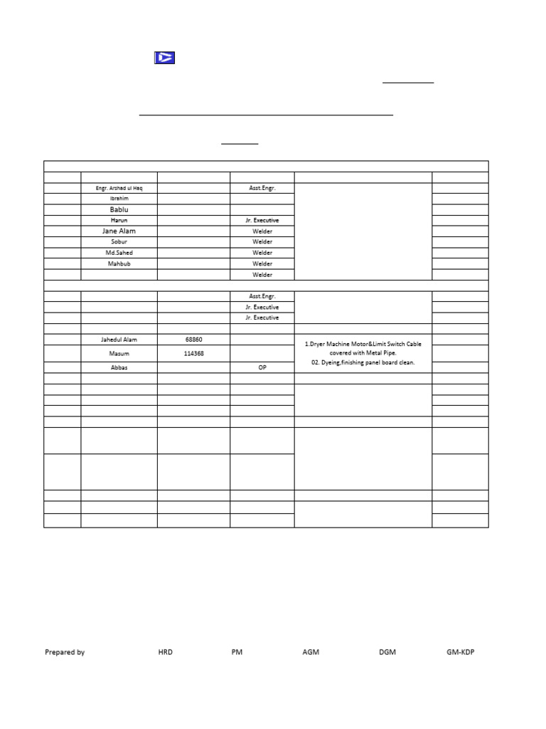 Off Day Work Schedule Manpower List Daily Update | PDF