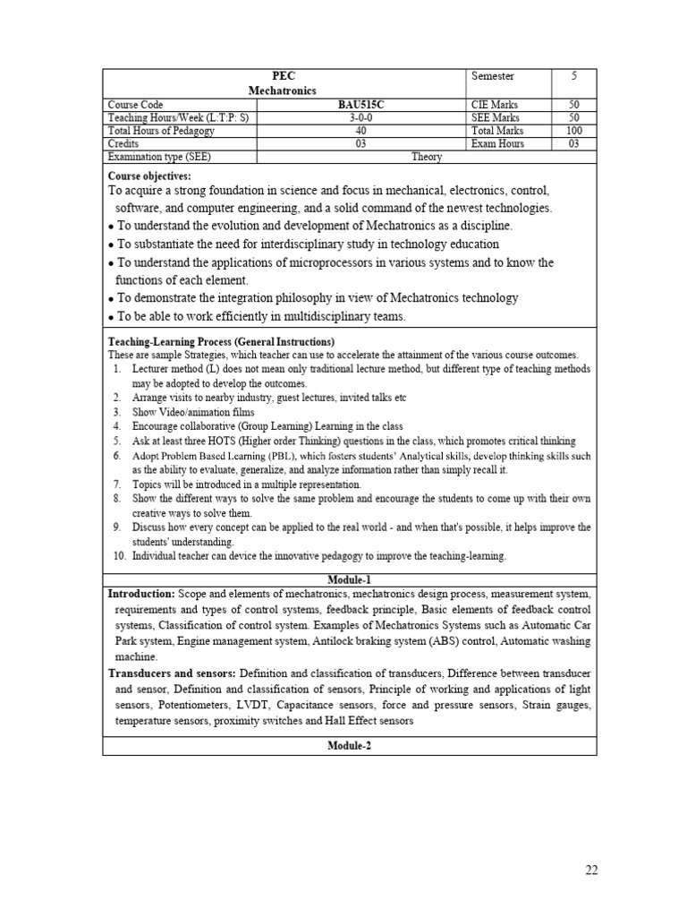 5th Sem Mechatronics Syllabus | PDF | Programmable Logic Controller ... 5th Sem Mechatronics Syllabus | PDF | Programmable Logic Controller ...