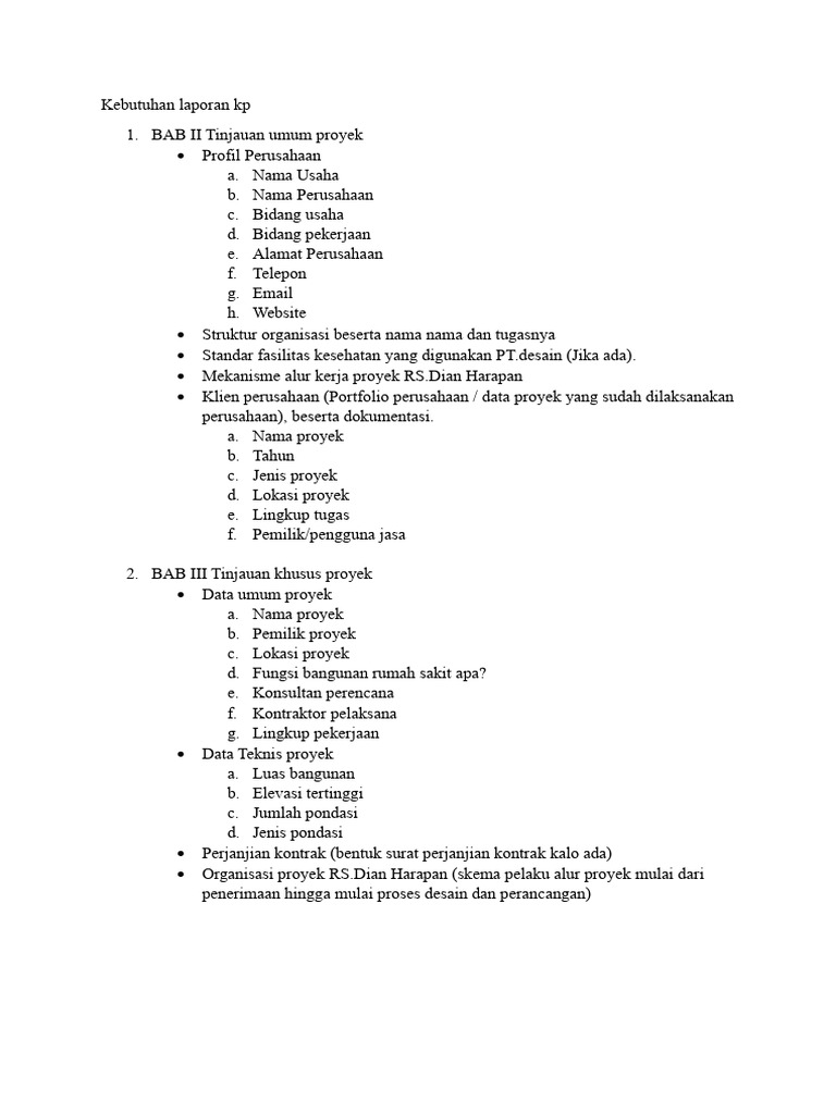 Contoh kebutuhan Data Proyek KP | PDF