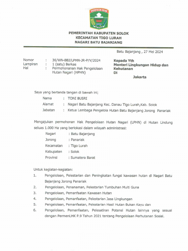 PERMOHONAN HN BT BJJ TIGO LURAH | PDF