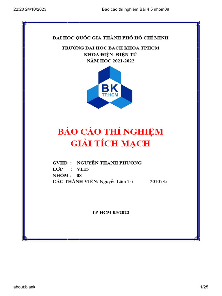 Báo Cáo Thí Nghiệm Bài 4 5 Nhom08 | PDF