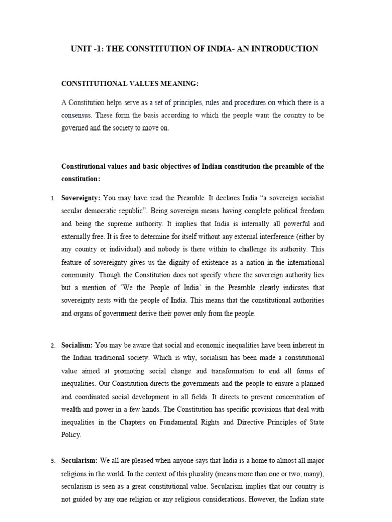 1 Unit Constitutional Moral Values | PDF