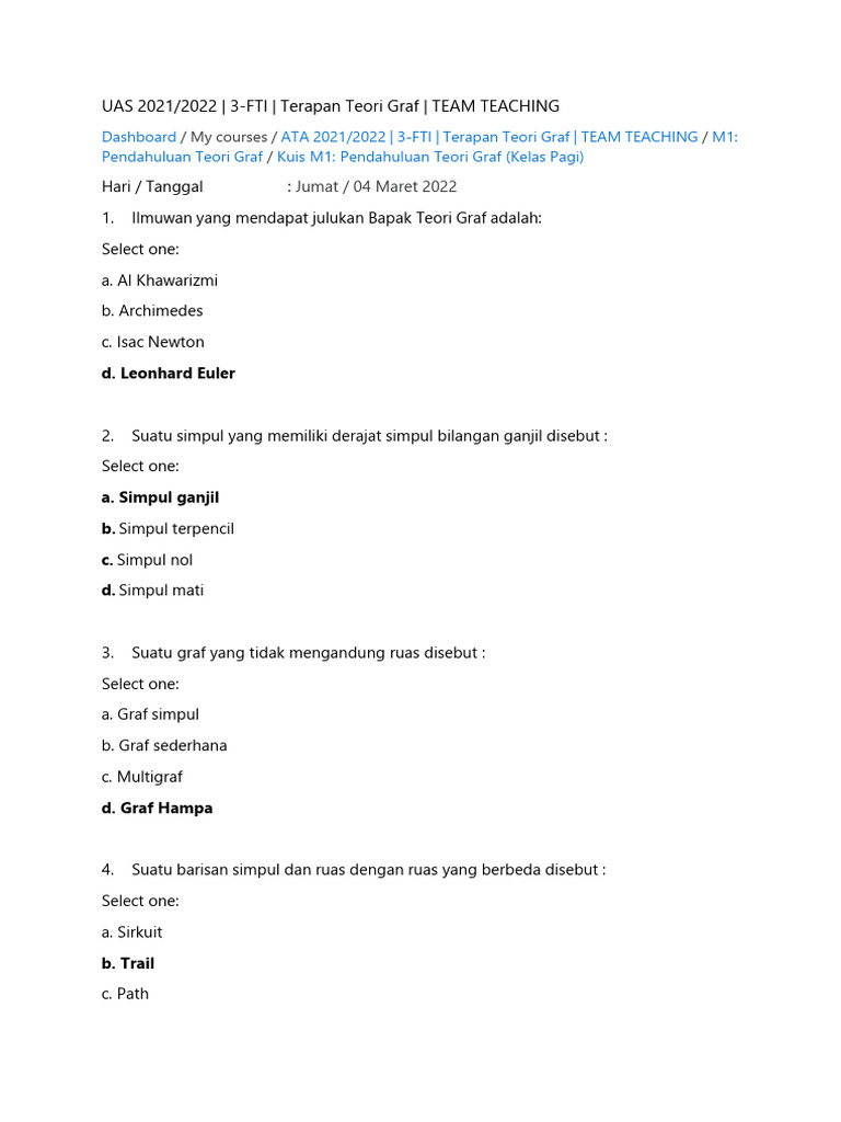 Contoh Tugas UAS Terapan Teori Graf | PDF