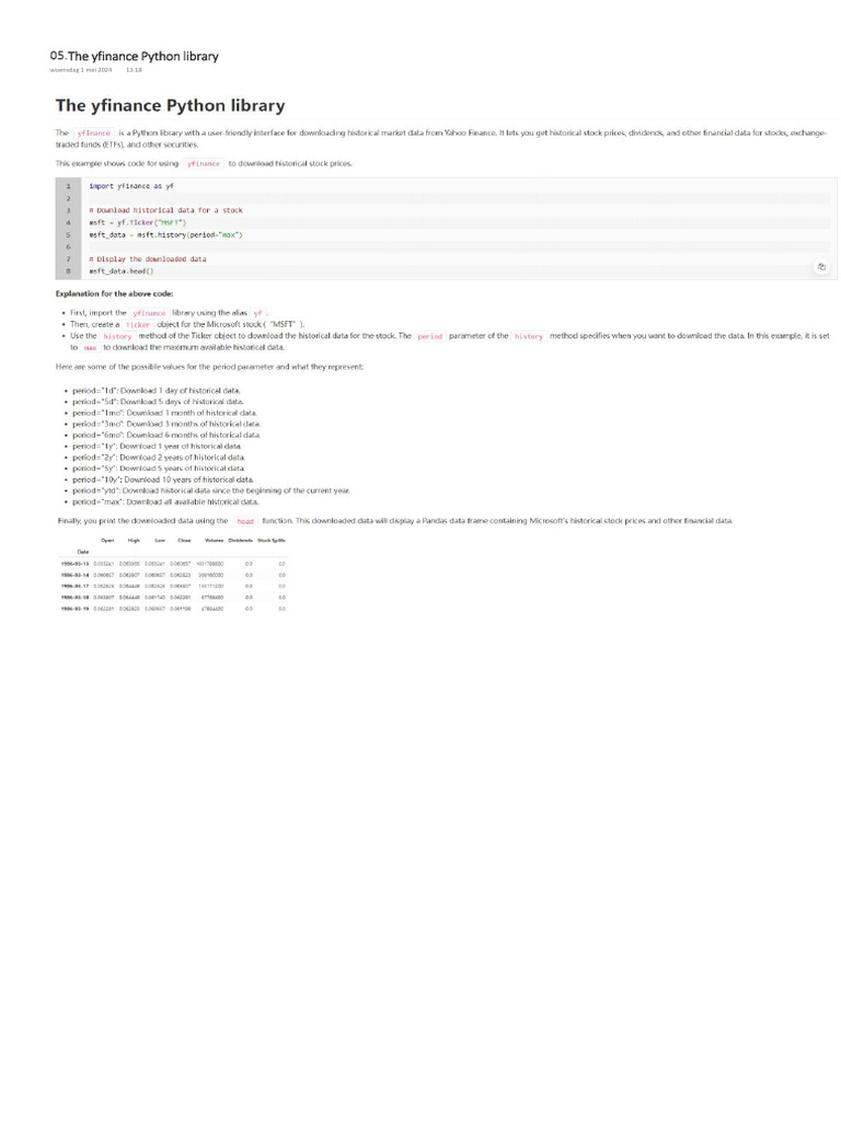 05.The yfinance Python library | PDF