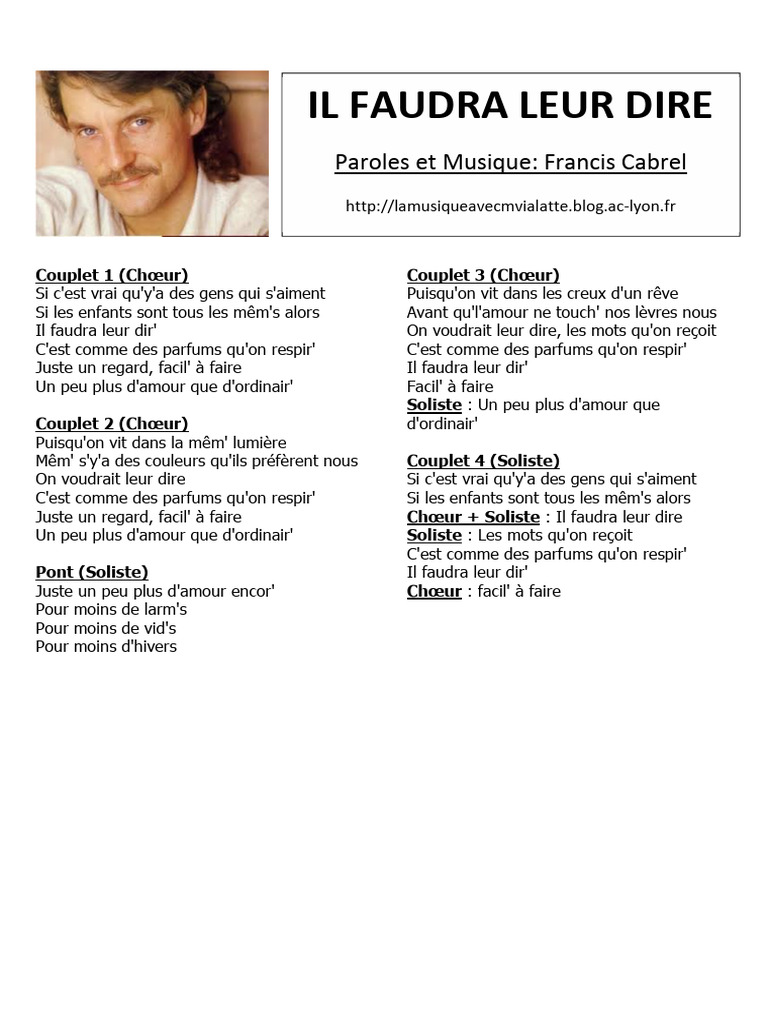 Cabrel Francis Il Faudra Leur Dire Paroles | PDF