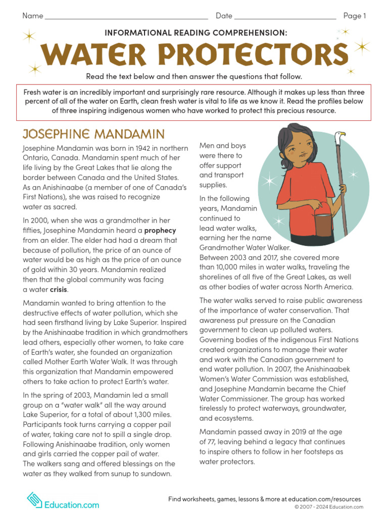Informational Reading Comprehension Water Protectors | PDF