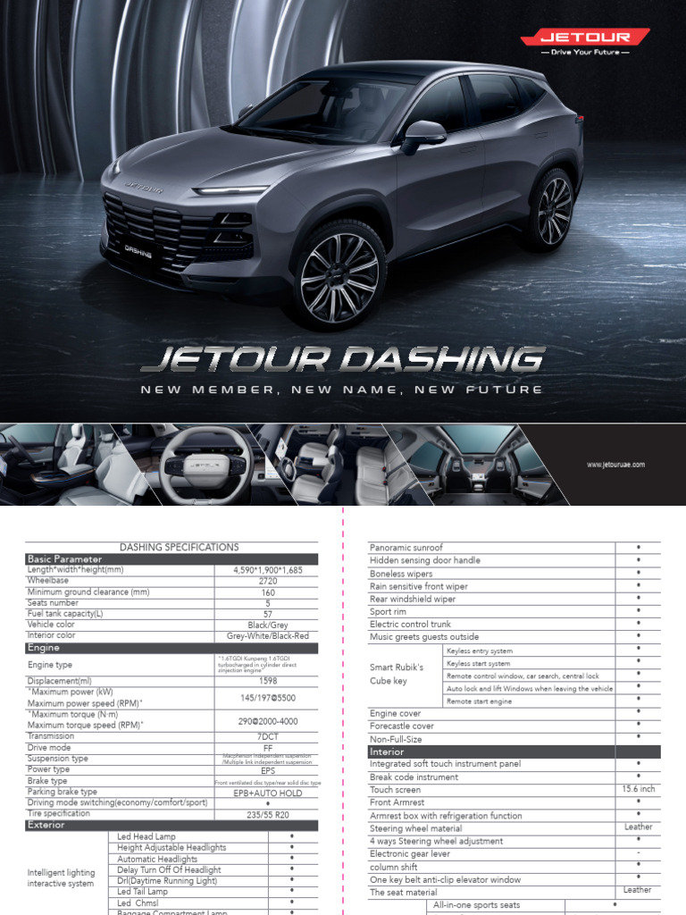 Jetour Dashing Specifications Overview | PDF | Headlamp | Land Vehicles