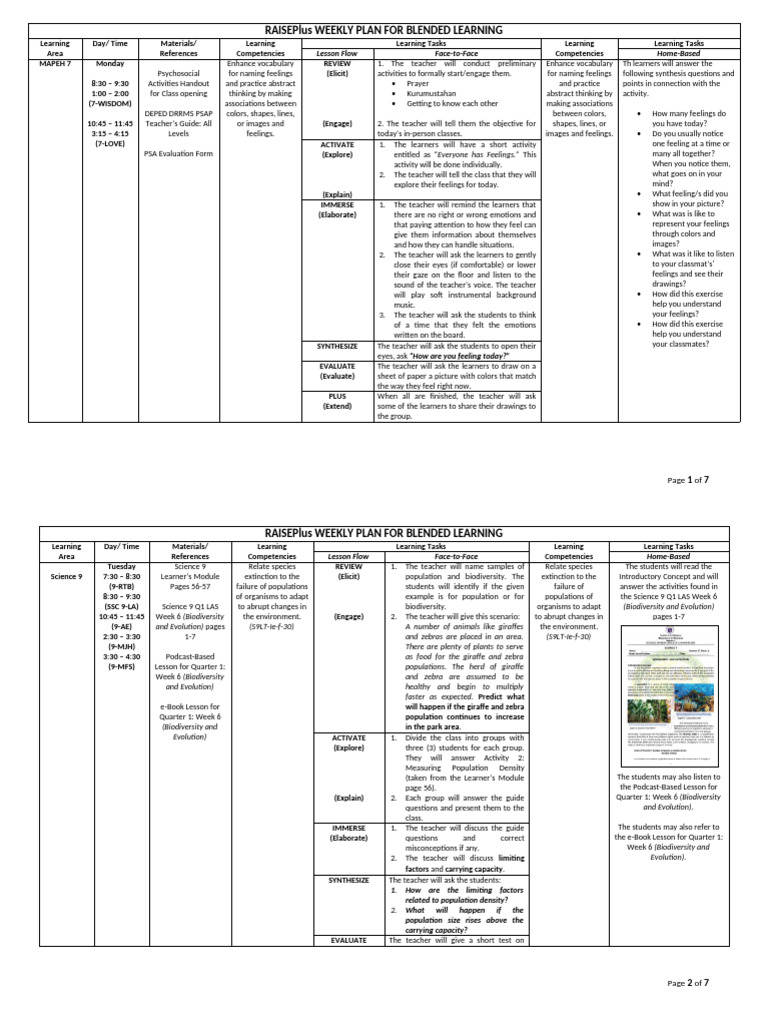 RAISEPlus-Weekly-Plan | PDF