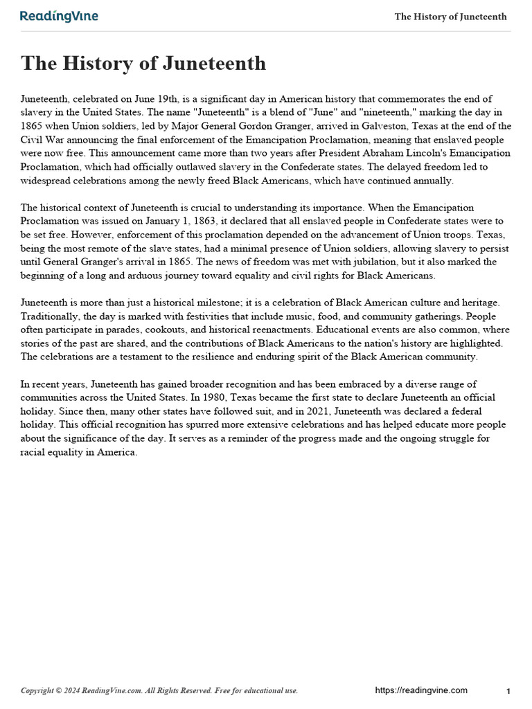 The History of Juneteenth Passage | PDF