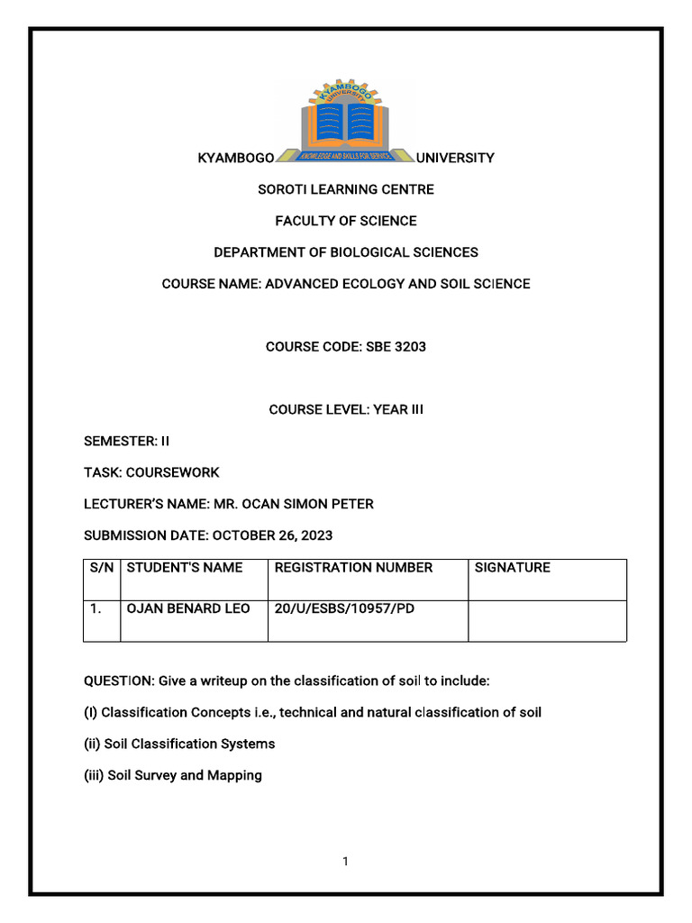 Advanced Ecology and Soil Science Coursework 1 | PDF | Surveying | Soil