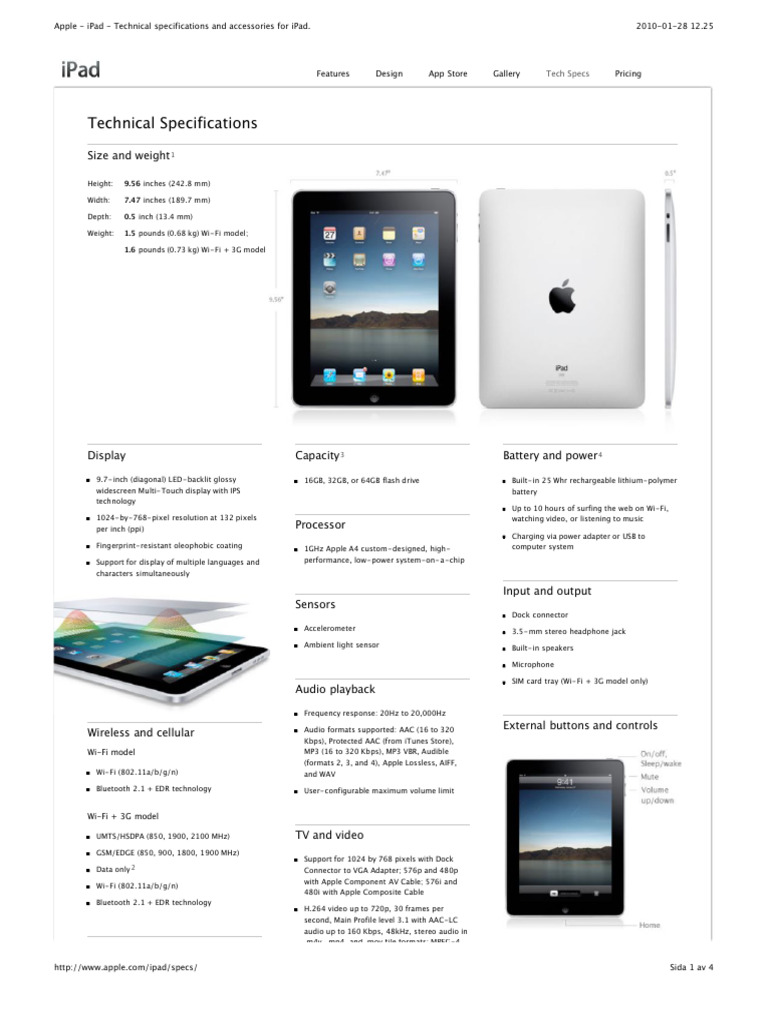 Apple Ipad Technical Specifications and Accessories For Ipad. | PDF
