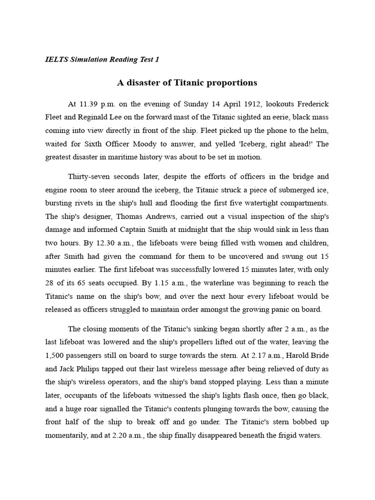 IELTS Simulation Reading Test 1 | PDF | Maritime Disasters | Ships