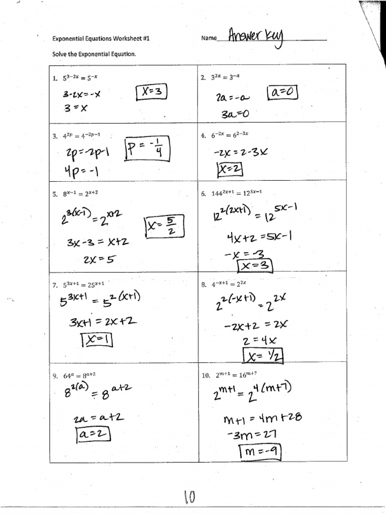 Solving Exponential Equations Key | PDF