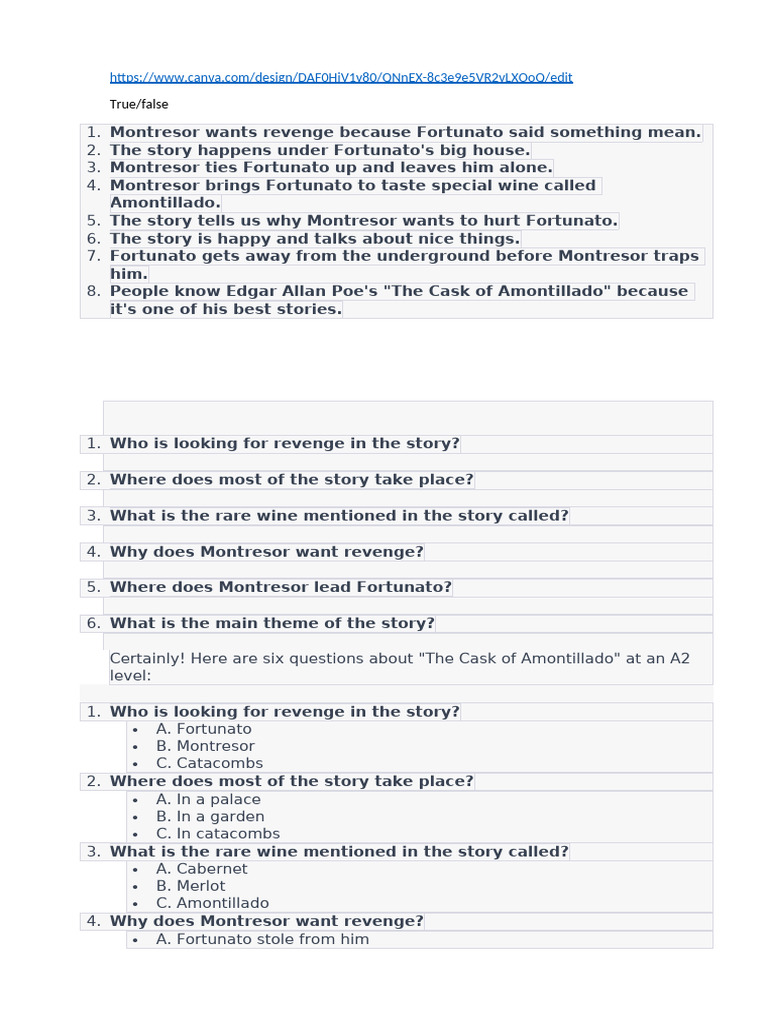 Cask of Amontillado by EDGAR ALLAN POE | PDF