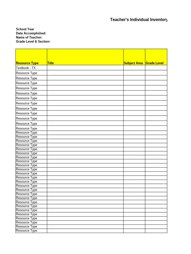 Teachers Individual Inventory For Learning Resources Management ...