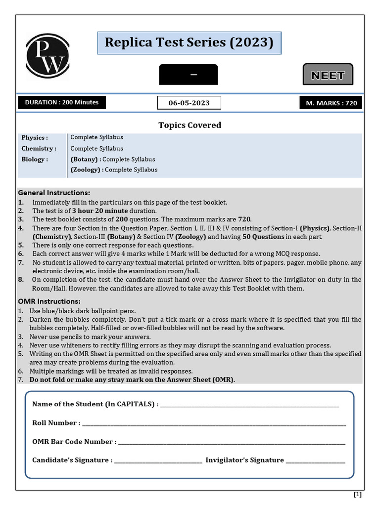 64574d7934ce700018b882f4 - ## - NEET Replica Test 03 - Question Paper ...
