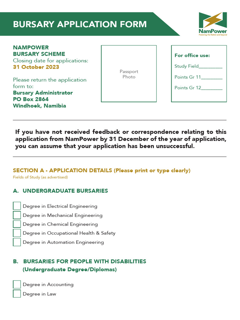 FA 9683 NamPower Bursary Application Form | PDF