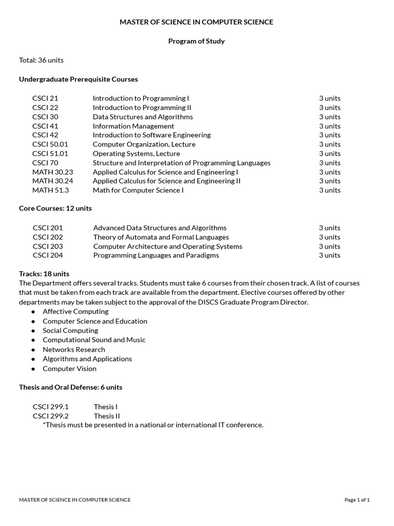 MS CS Program of Study | PDF