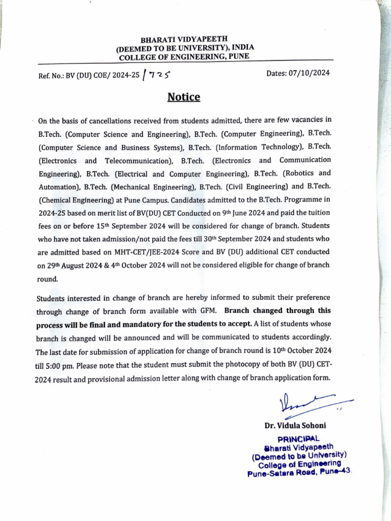 Change of Branch Notice 2024 | PDF