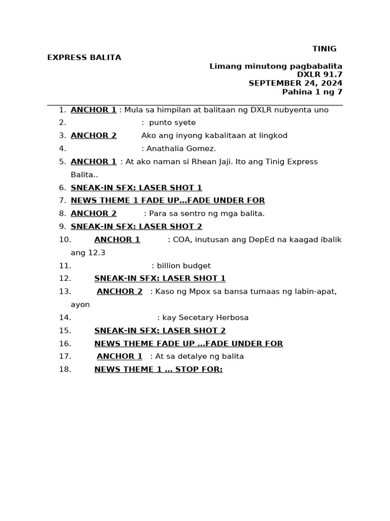 Radio Broadcasting Script 9 (MATUS) | PDF