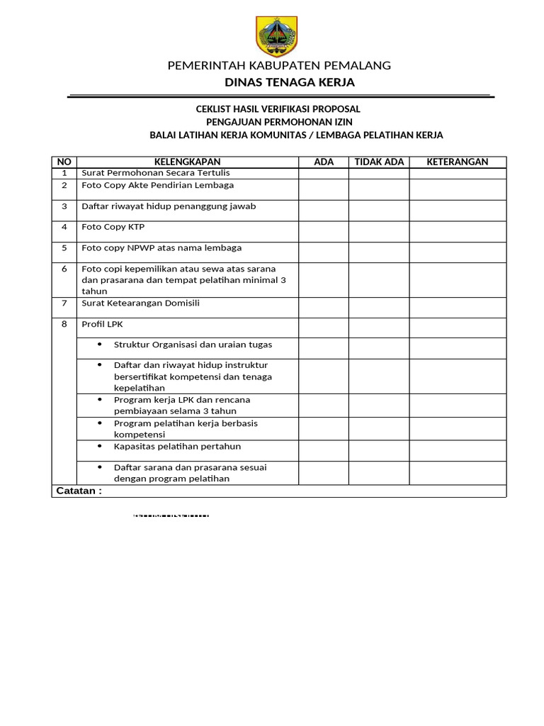 Cek List Proposal Izin LPK | PDF | Crecimiento personal y profesional