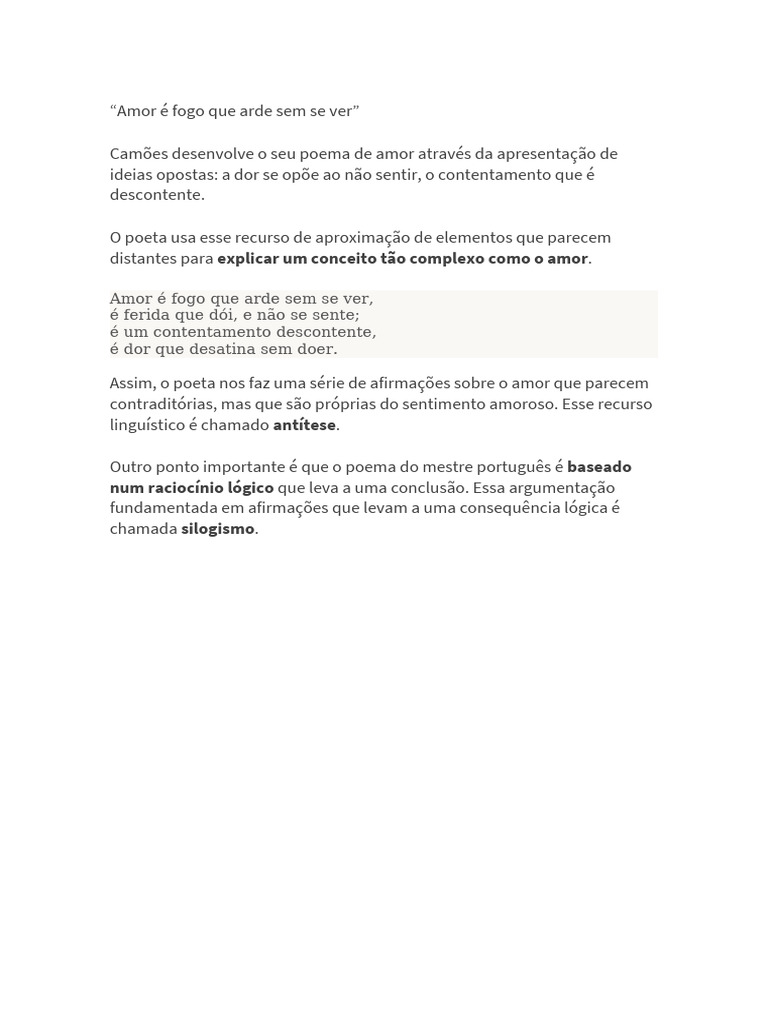Amor É Fogo Que Arde Sem Se Ver | PDF