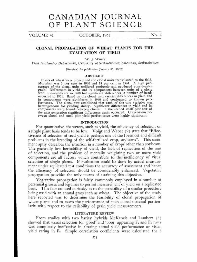 Clonal Propagation of Wheat Yields | PDF | Agriculture