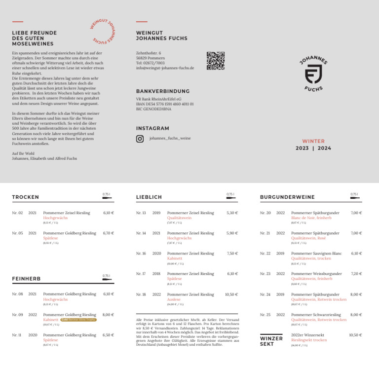 Preisliste Winter Weingut Johannes Fuchs | PDF