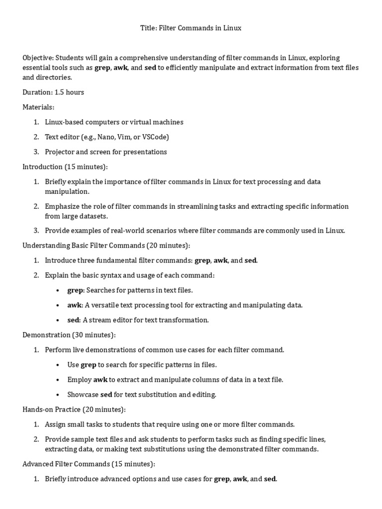 Lesson Plan 5 Filter Commands | PDF