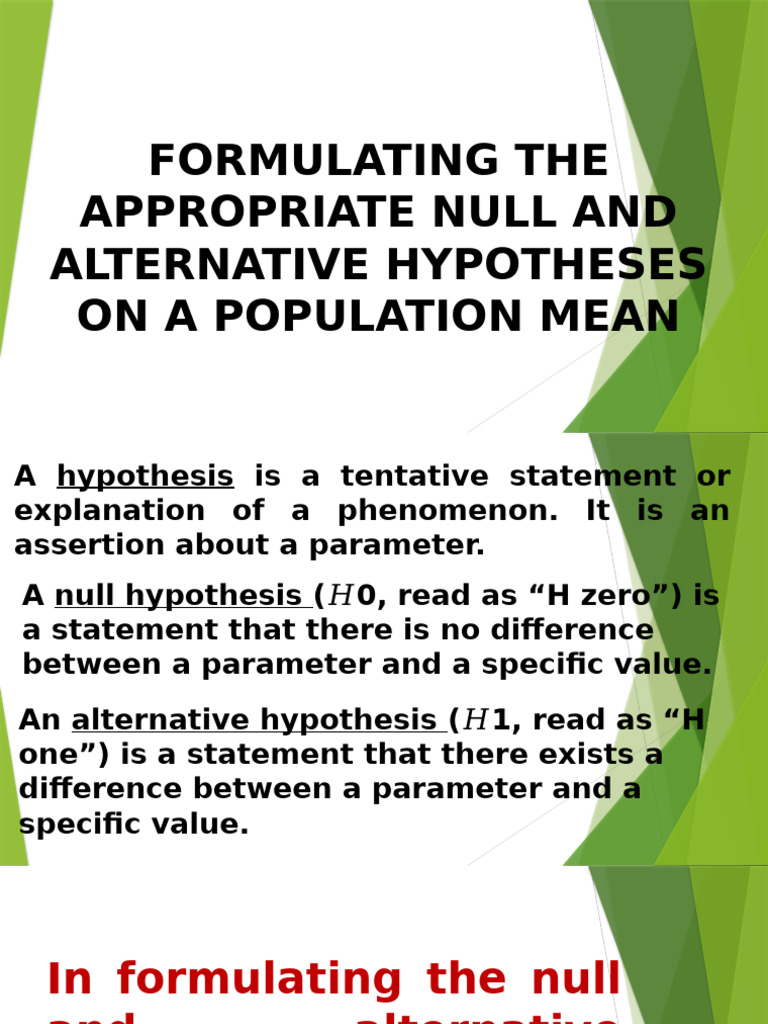 Formulating The Appropriate Null and Alternative Hypotheses On | PDF