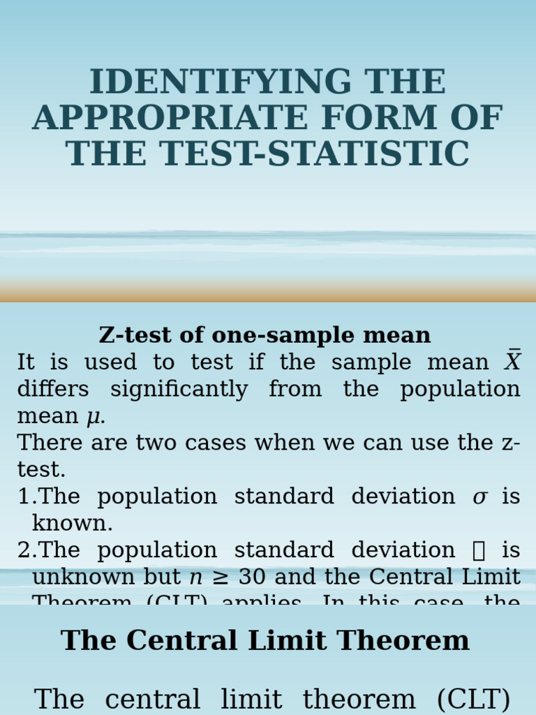 Identifying The Appropriate Form of The Test Statistic | PDF
