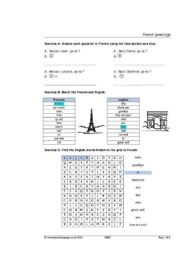 French greetings worksheet | PDF