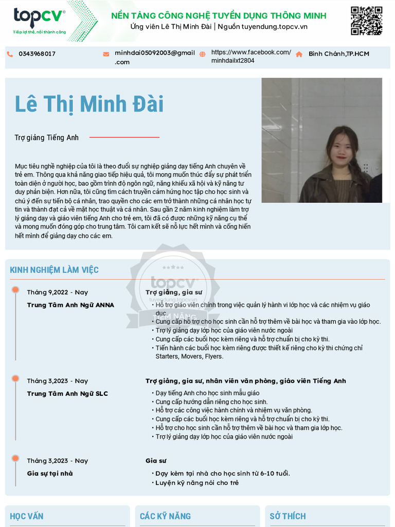 Le Thi Minh Dai TopCV - VN 290824.83426 | PDF