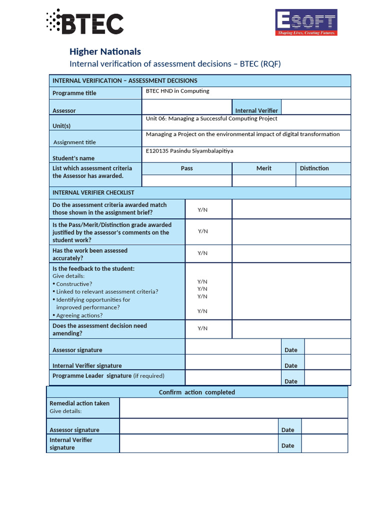 BTEC HND Computing Project Verification | PDF | Project Management | Career & Growth
