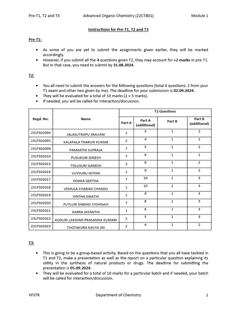 AOC Module 1 Pre T1 T2 T3 Questions | PDF