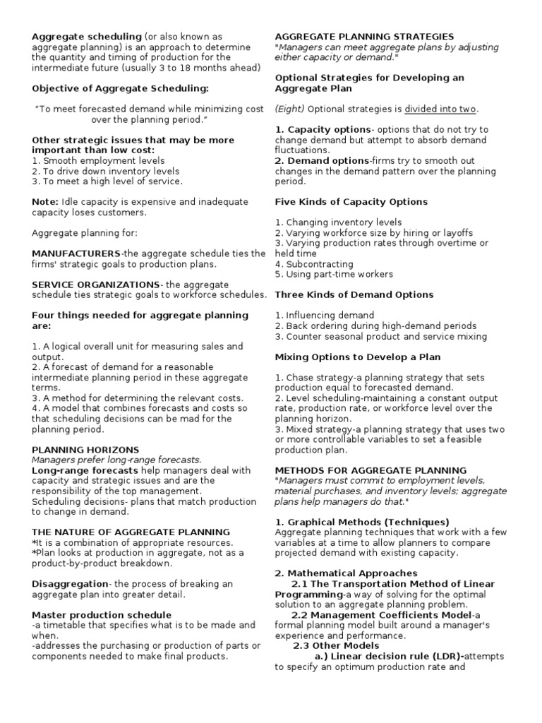 Aggregate Scheduling Handouts | PDF | Demand | Mathematical Optimization