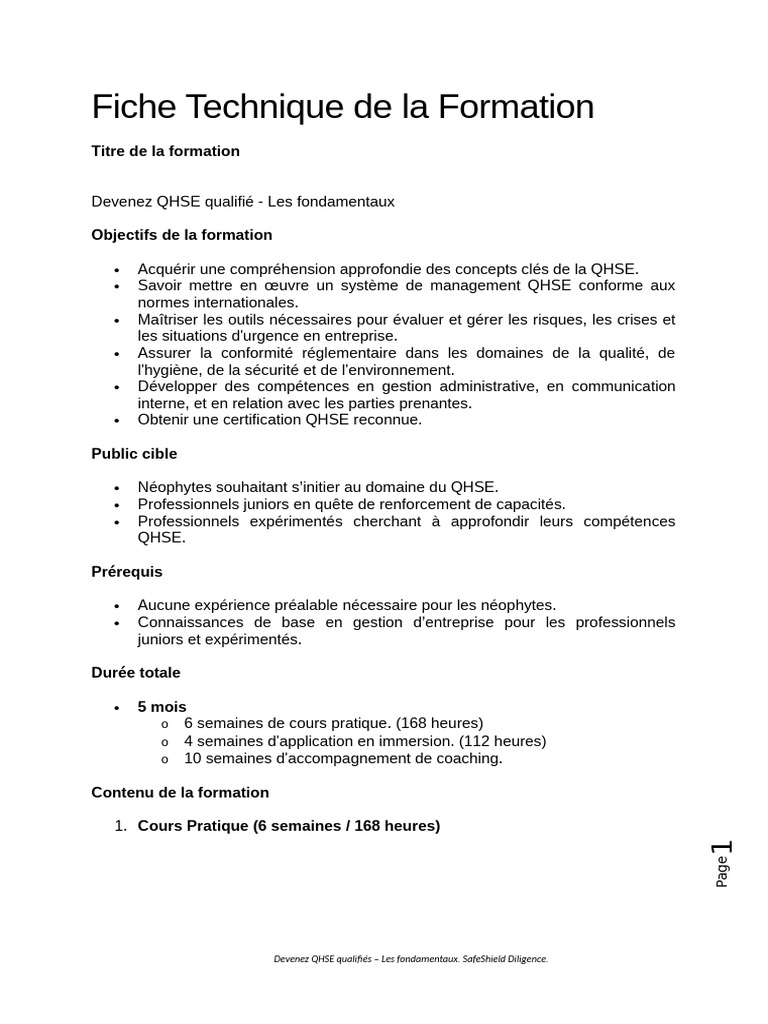 Fiche Technique de La Formation QHSE_041510 | PDF