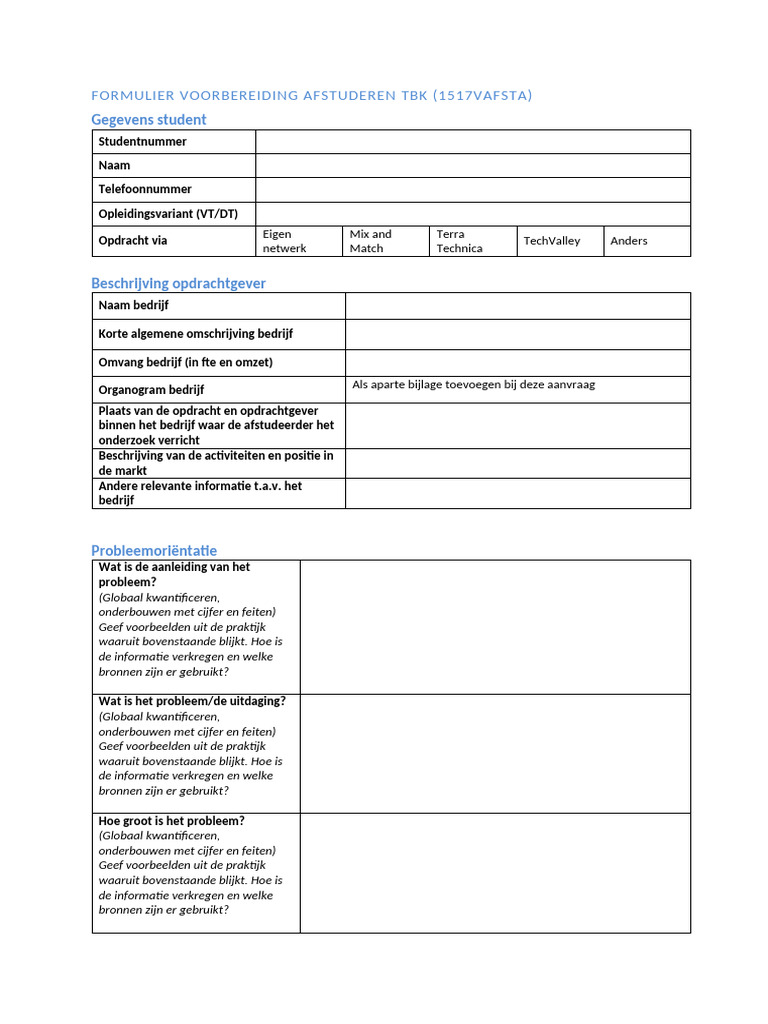 Formulier Voorbereiding Afstuderen, Versie 221013 | PDF