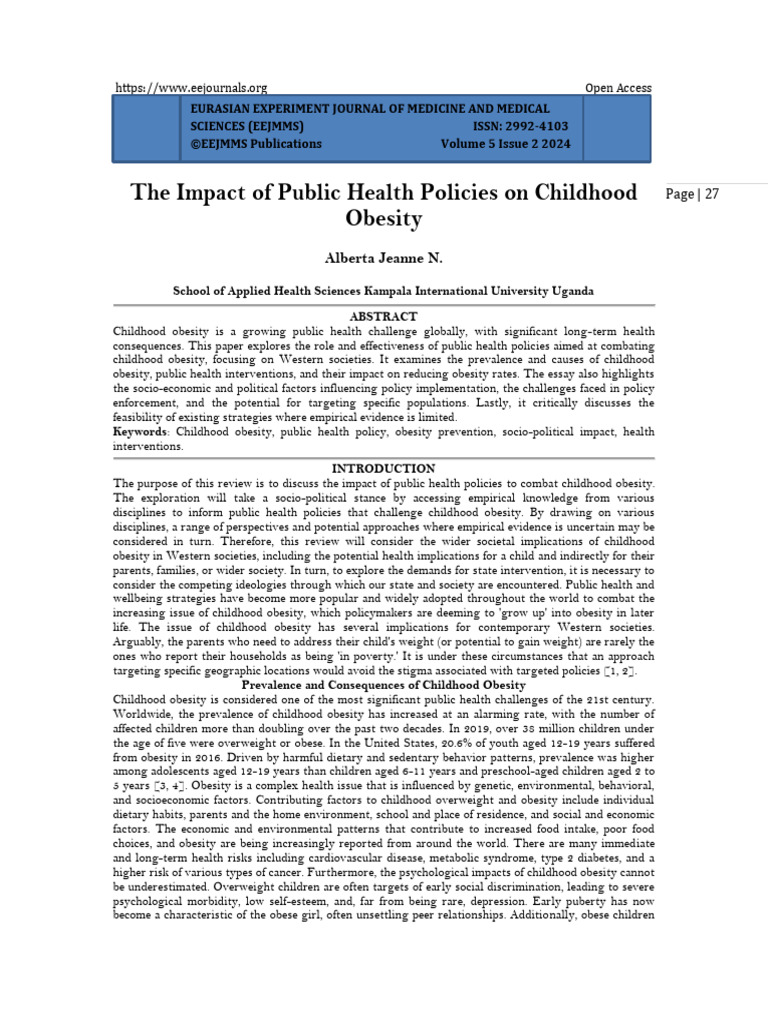 Public Health Policies on Childhood Obesity | PDF | Obesity | Childhood ...