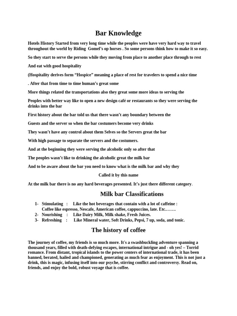Bar Knowledge Pdf