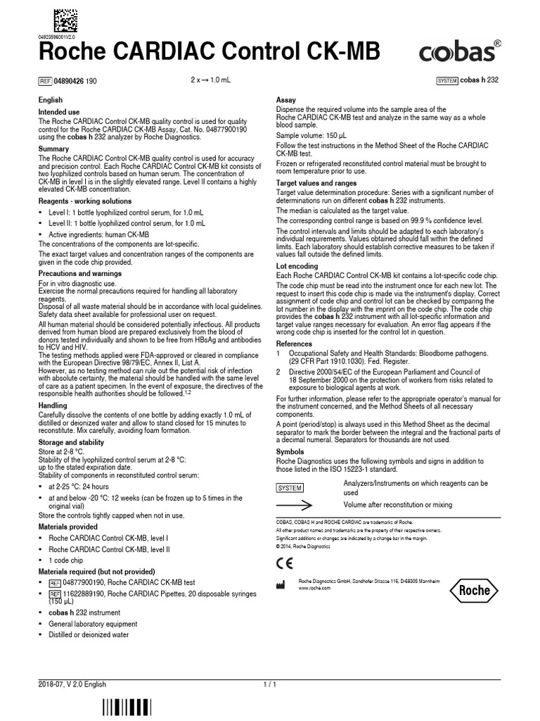 Insert.roche CARDIAC Control CK-MB.04923596001.V2.En | PDF