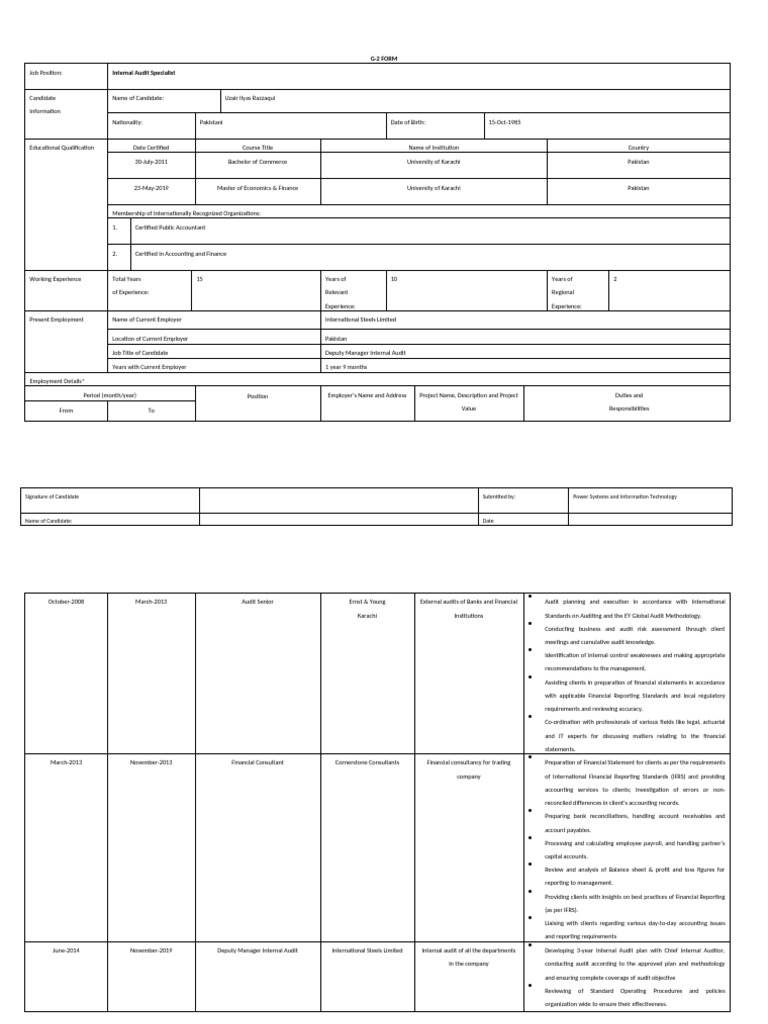 G2 Form - CV Tempate | PDF