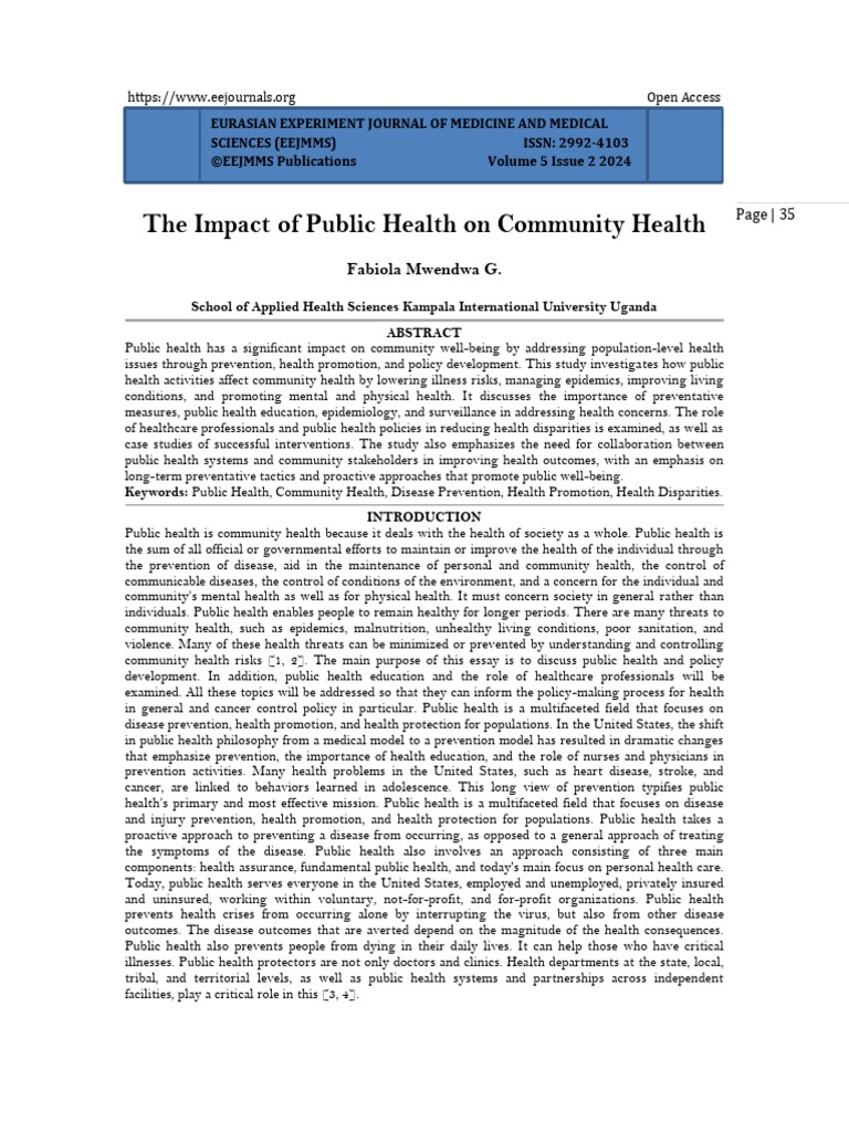 The Impact of Public Health On Community Health (WWW - Kiu.ac - Ug ...
