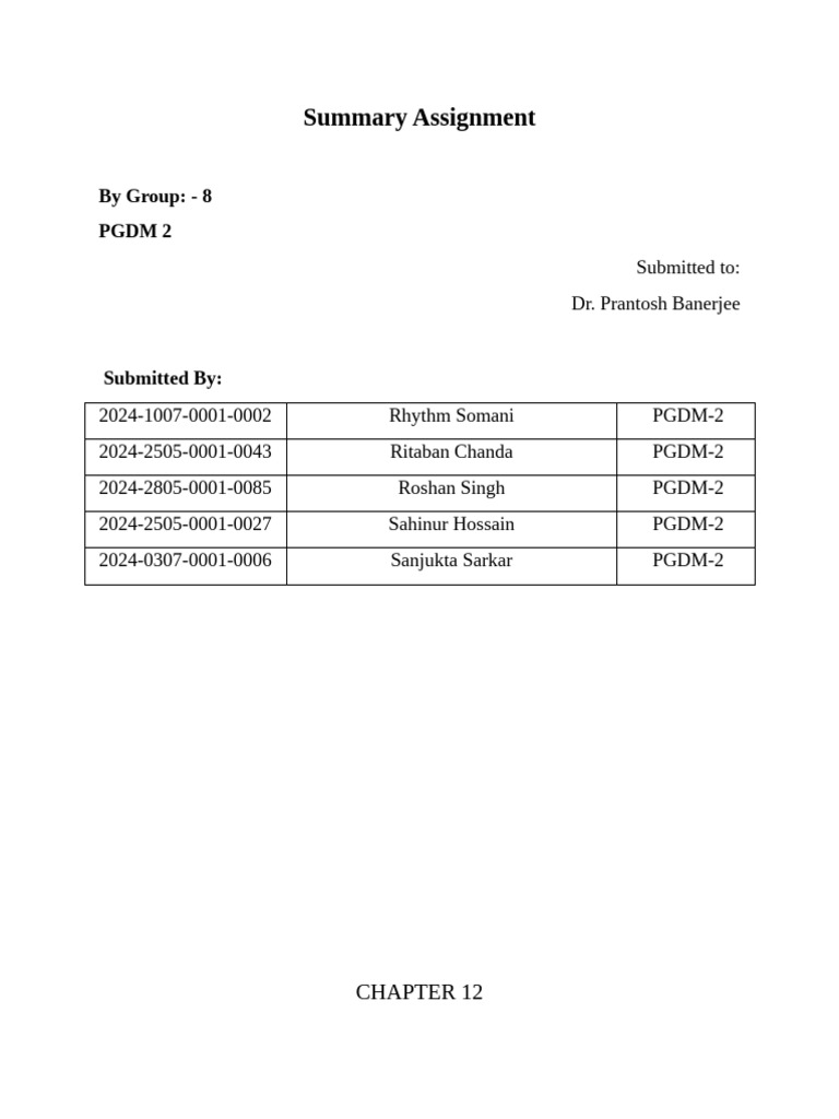 Chapter 12 Summary by GRP 8 | PDF