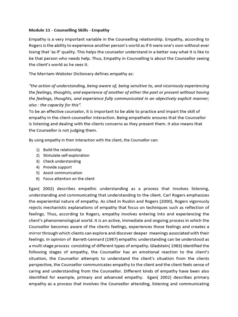 Module 11 - Counselling Skills - Empathy | PDF