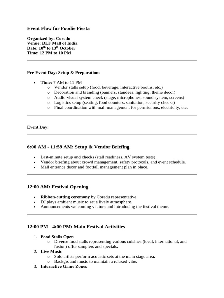 Event Flow For Foodie Fiesta | PDF
