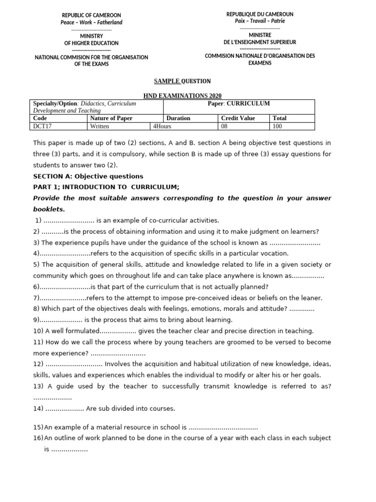 SAMPLE CURRICULUM 2019 | PDF