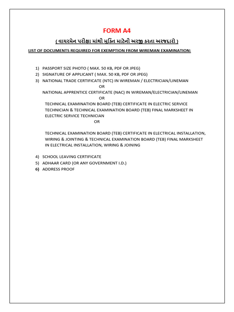 List of Documents For Wireman | PDF